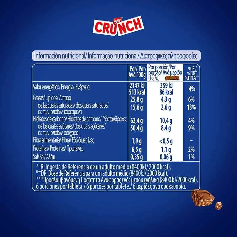 Nestlé Snack Crunch Avellanas, 30 barritas de 33g